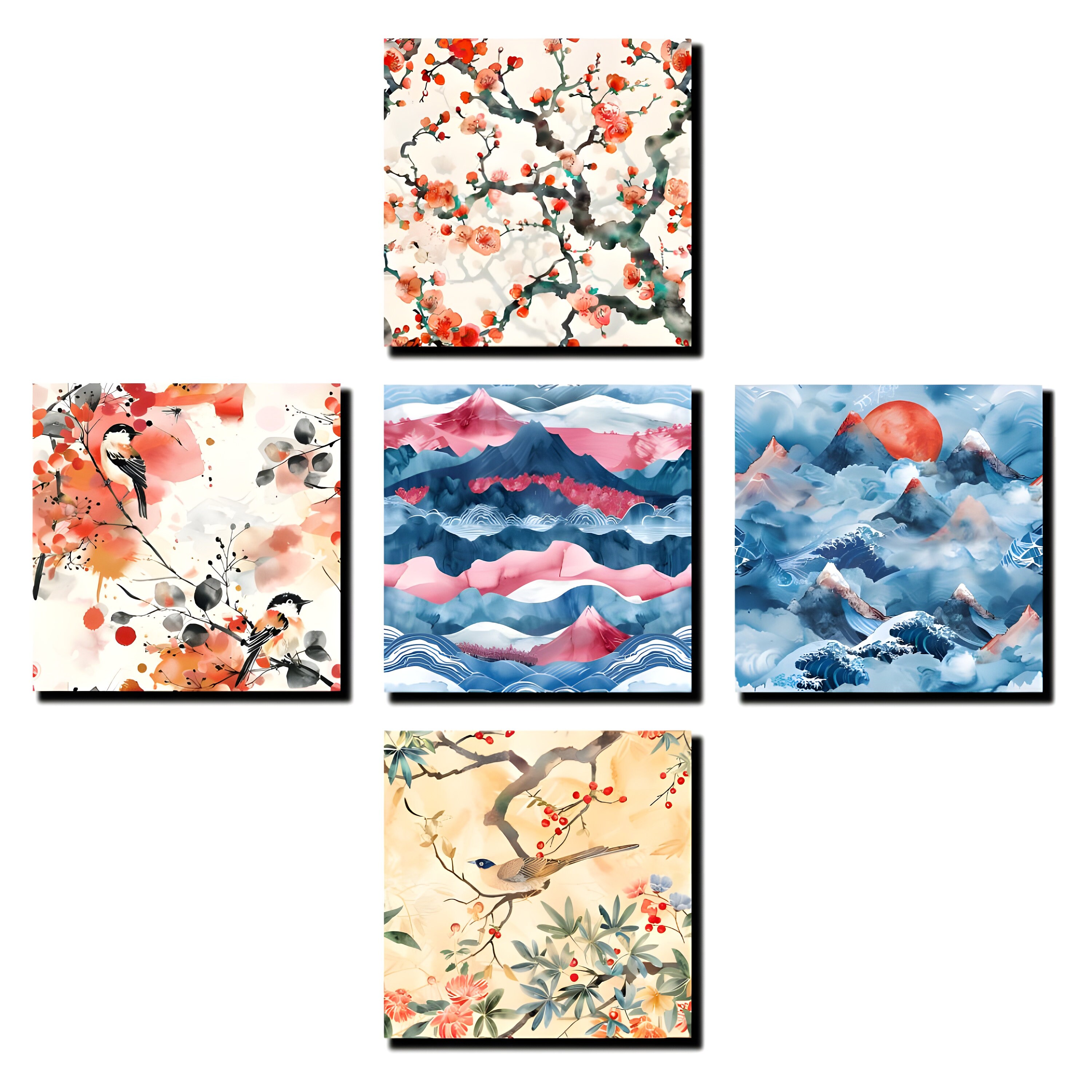 Japanese Nature Art, Japanese Watercolored Pattern, Seamless Pattern ...