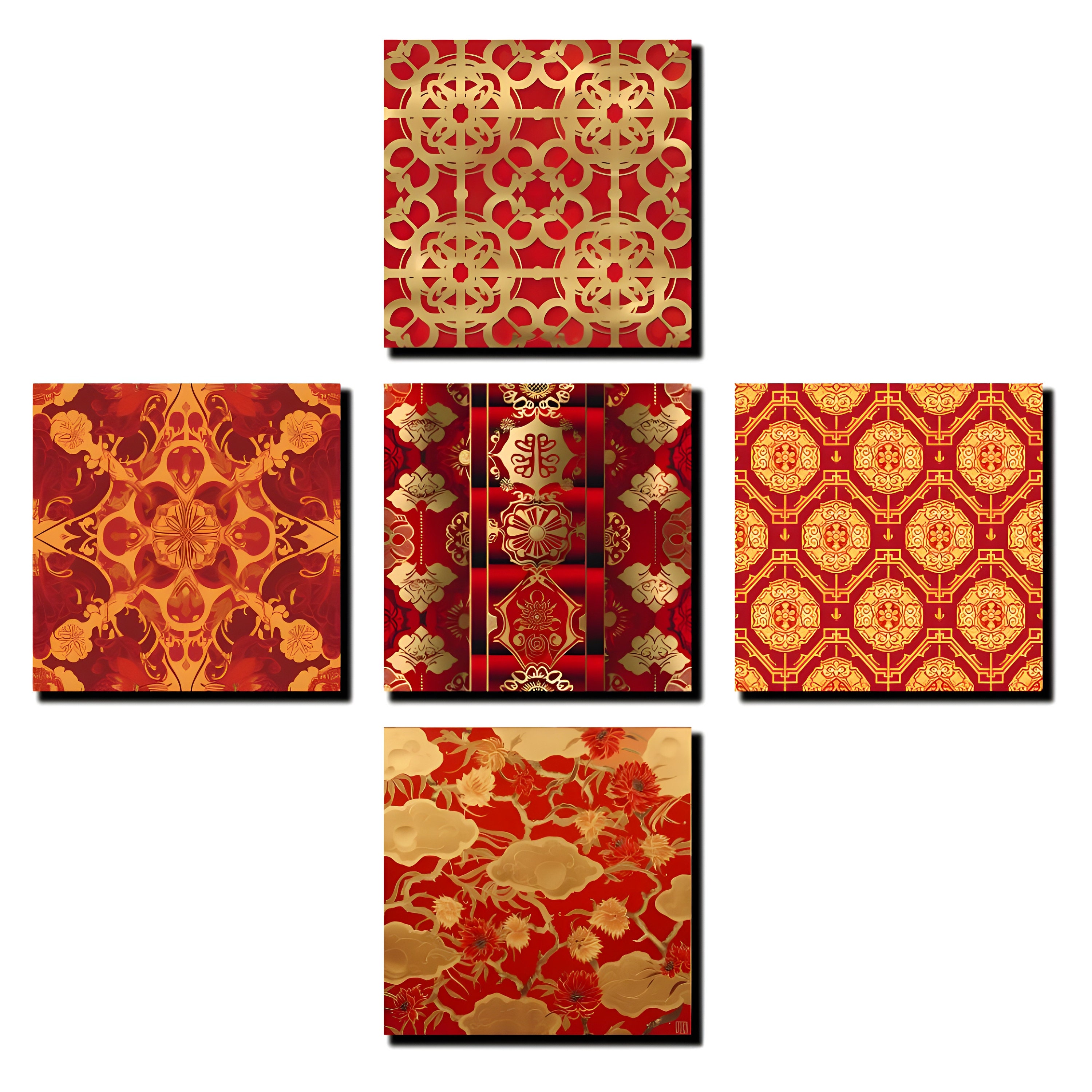 Chinoiserie Digital Paper, Chinese Red and Gold Patterns,chinese ...