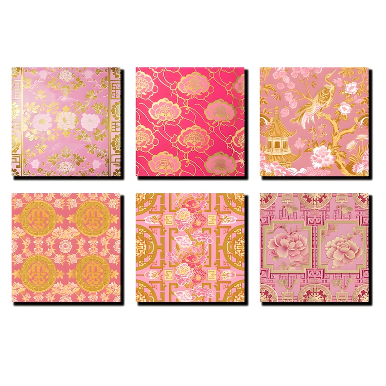 Chinoiserie Digital Paper, Chinese Pink & Gold Patterns,chinese Endless ...