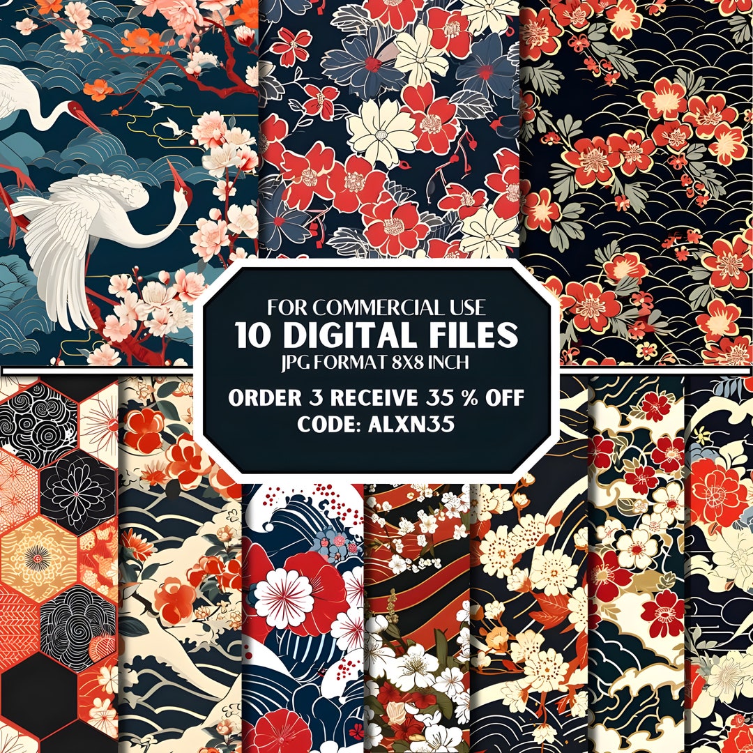 Japanese Nihonga Seamless Pattern,japanse Style, Seamless Pattern, Digital Seamless File ...