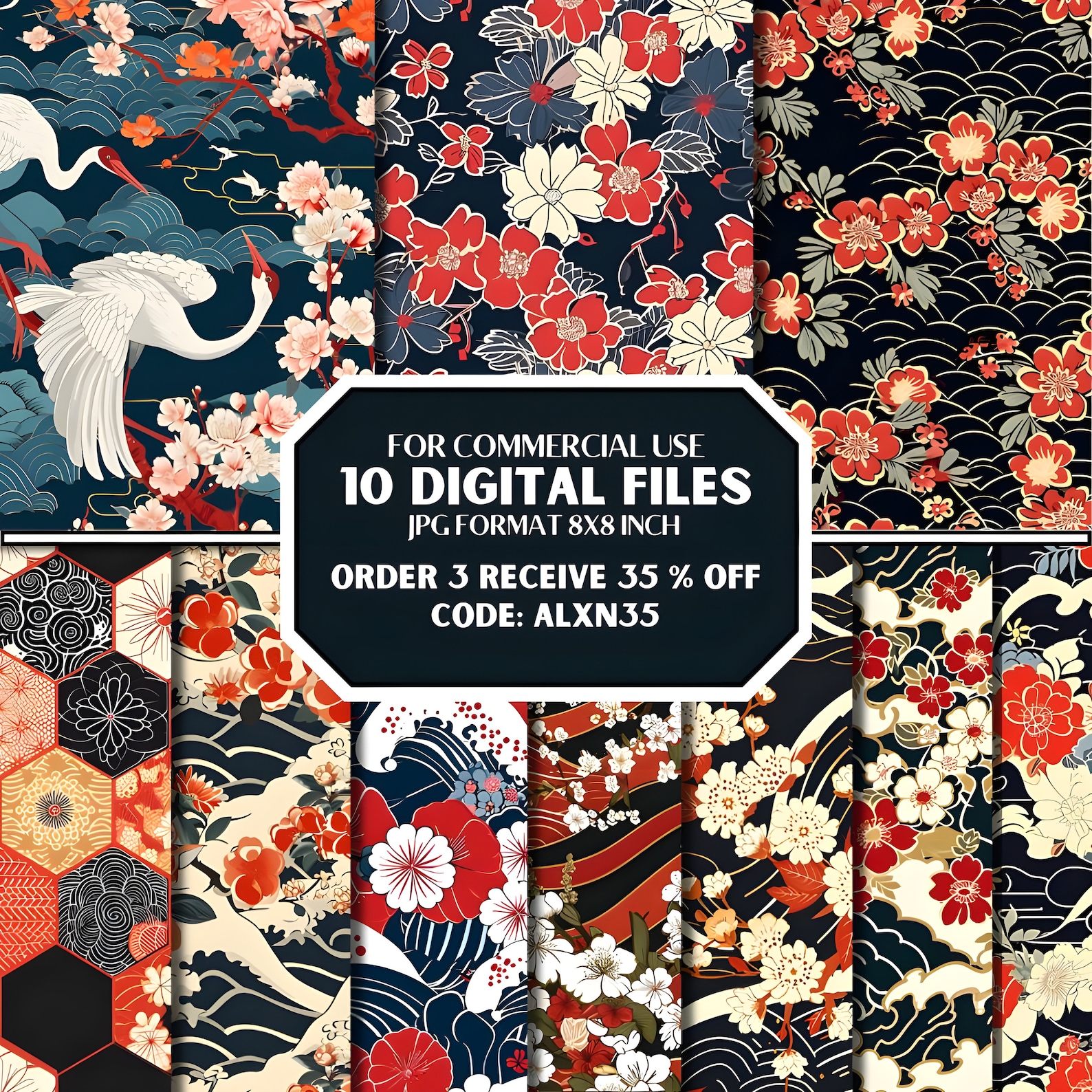 Japanese Nihonga Seamless Pattern,japanse Style, Seamless Pattern, Digital Seamless File ...