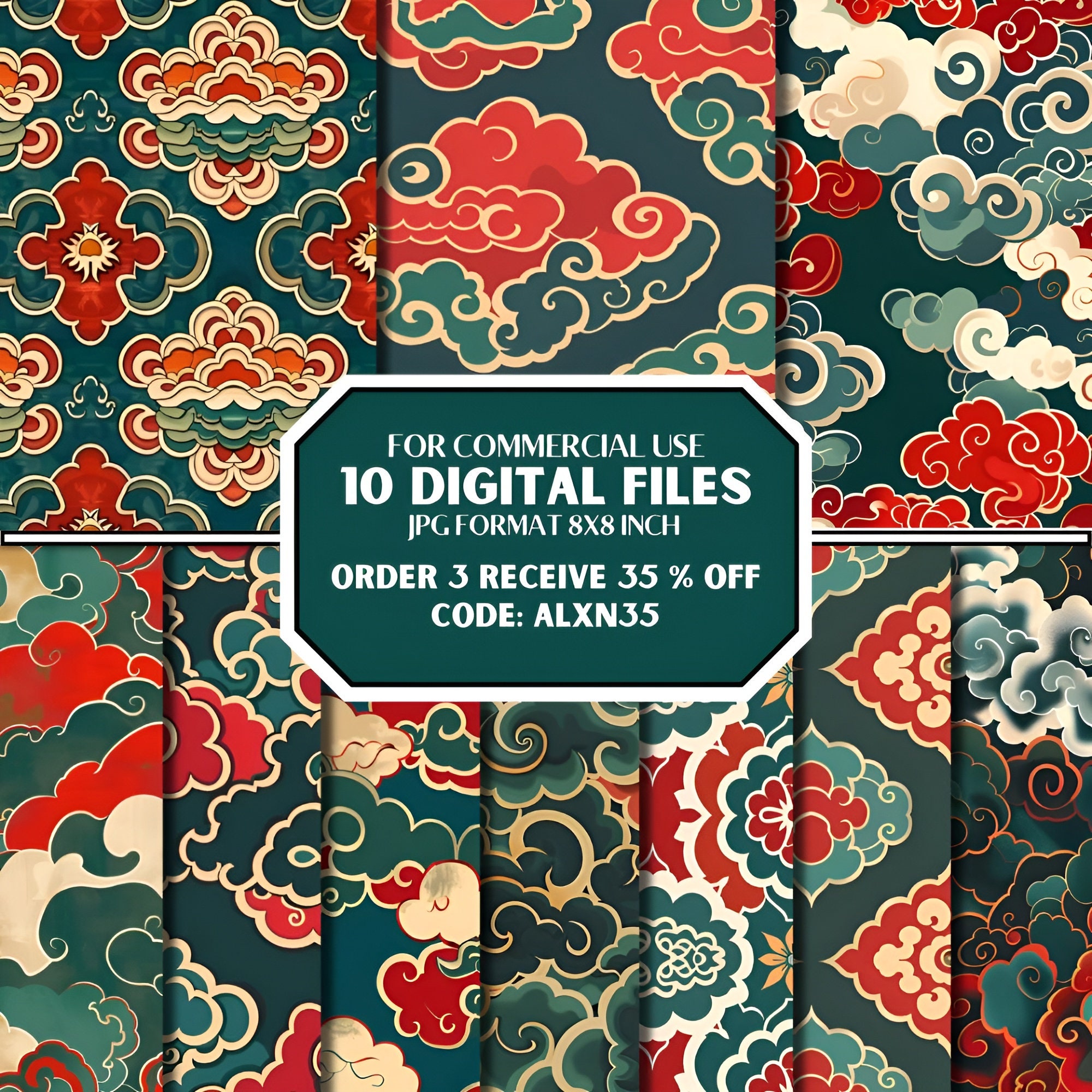 Chinoiserie Digital Paper, Chinese Clouds Seamless Patterns,chinese ...