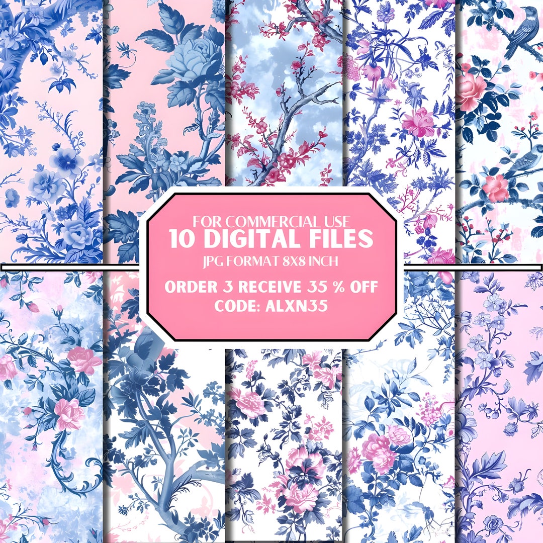 Chinoiserie Blue and Pink, Chinese Patterns,chinese Endless Paper, 300 ...