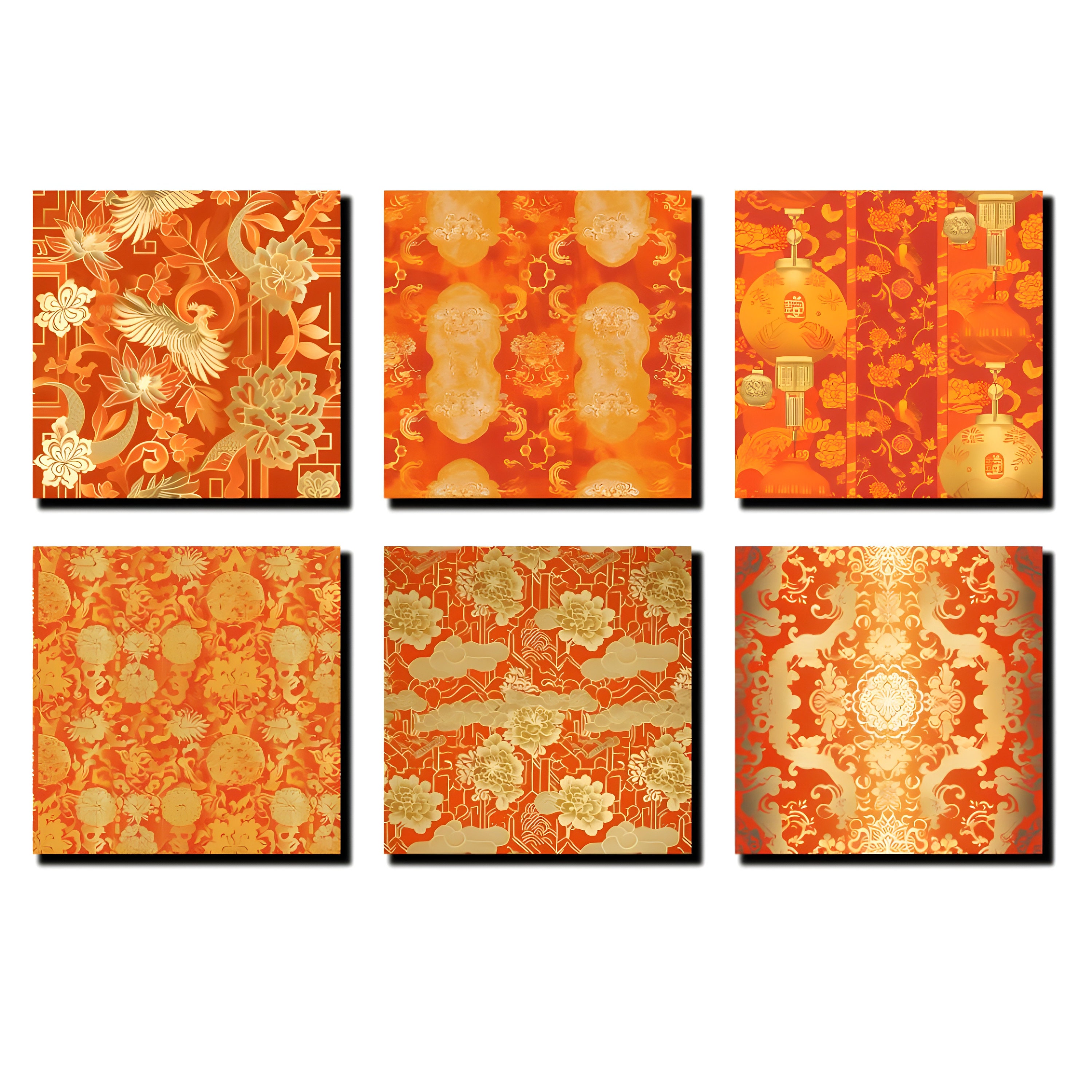 Chinoiserie Digital Paper, Chinese Orange & Gold Patterns,chinese ...