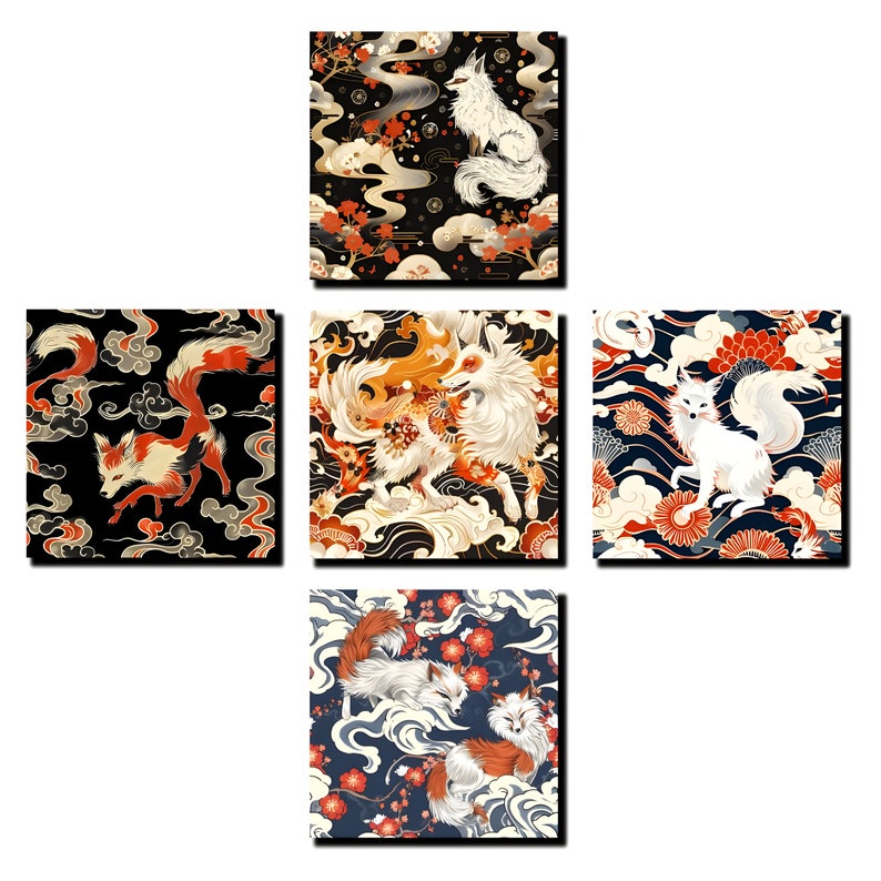 Japanese Kitsune, Japanse Style, Seamless Pattern, Digital Seamless ...