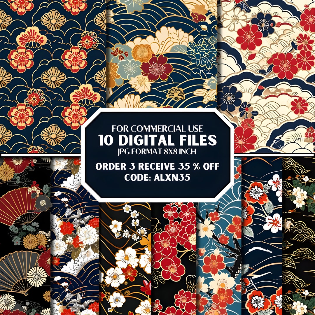 Japanese Nihonga Seamless Pattern,japanse Style, Seamless Pattern, Digital Seamless File ...