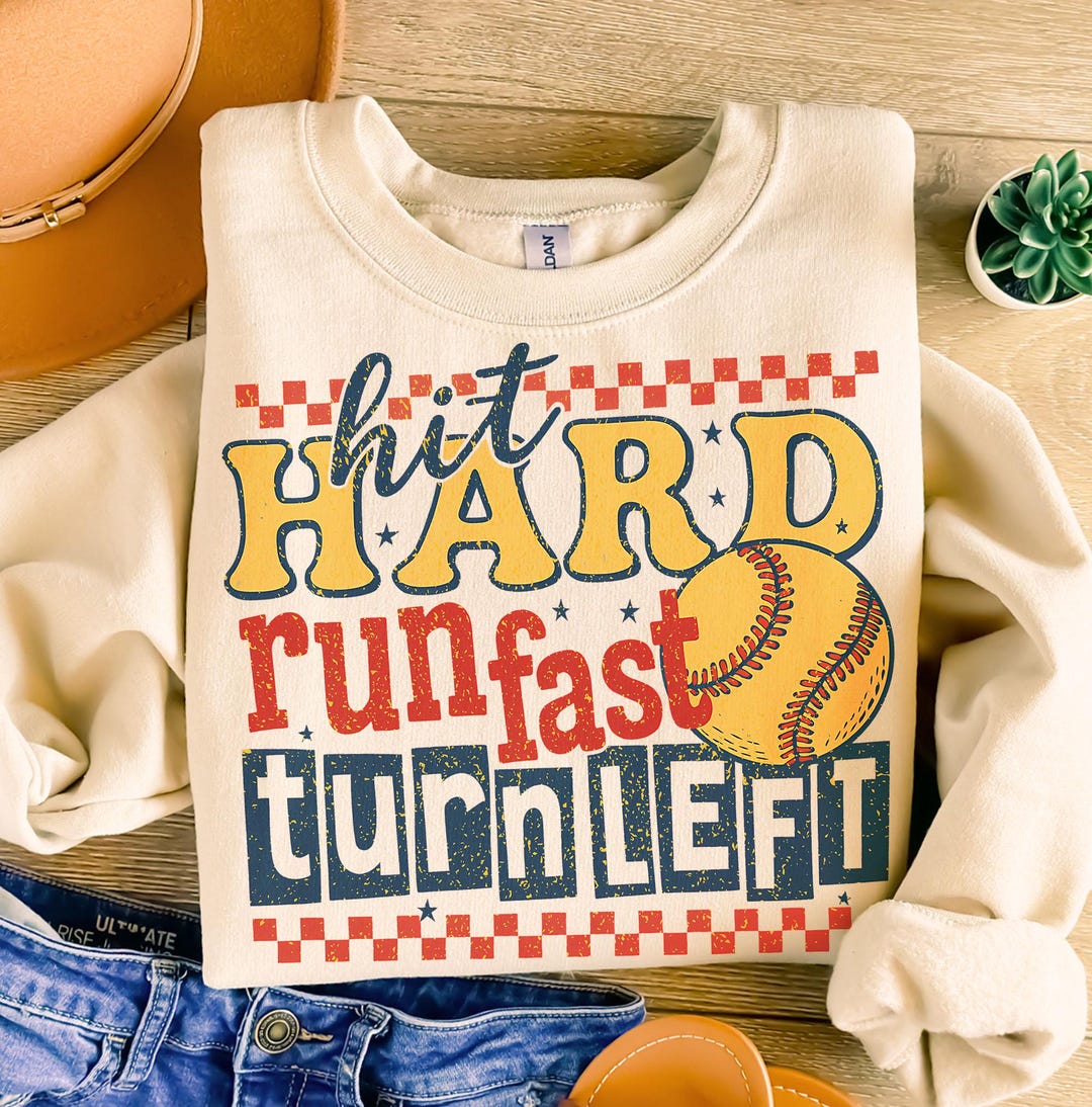 Softball Hit Hard Run Fast Turn Left Retro Softball PNG, Softball ...