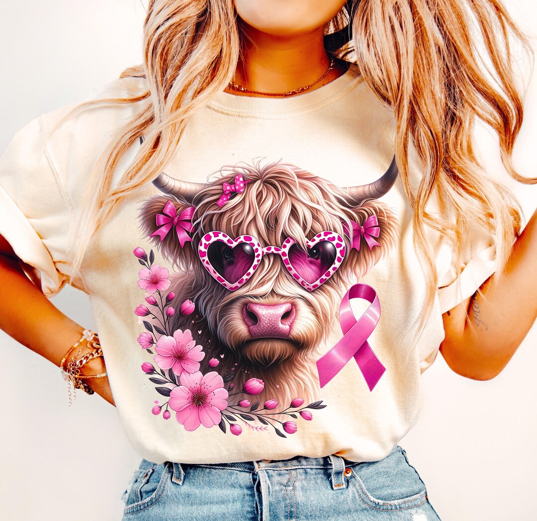 Pink Ribbon Highland Cow PNG, in October We Wear Pink PNG, Breast ...