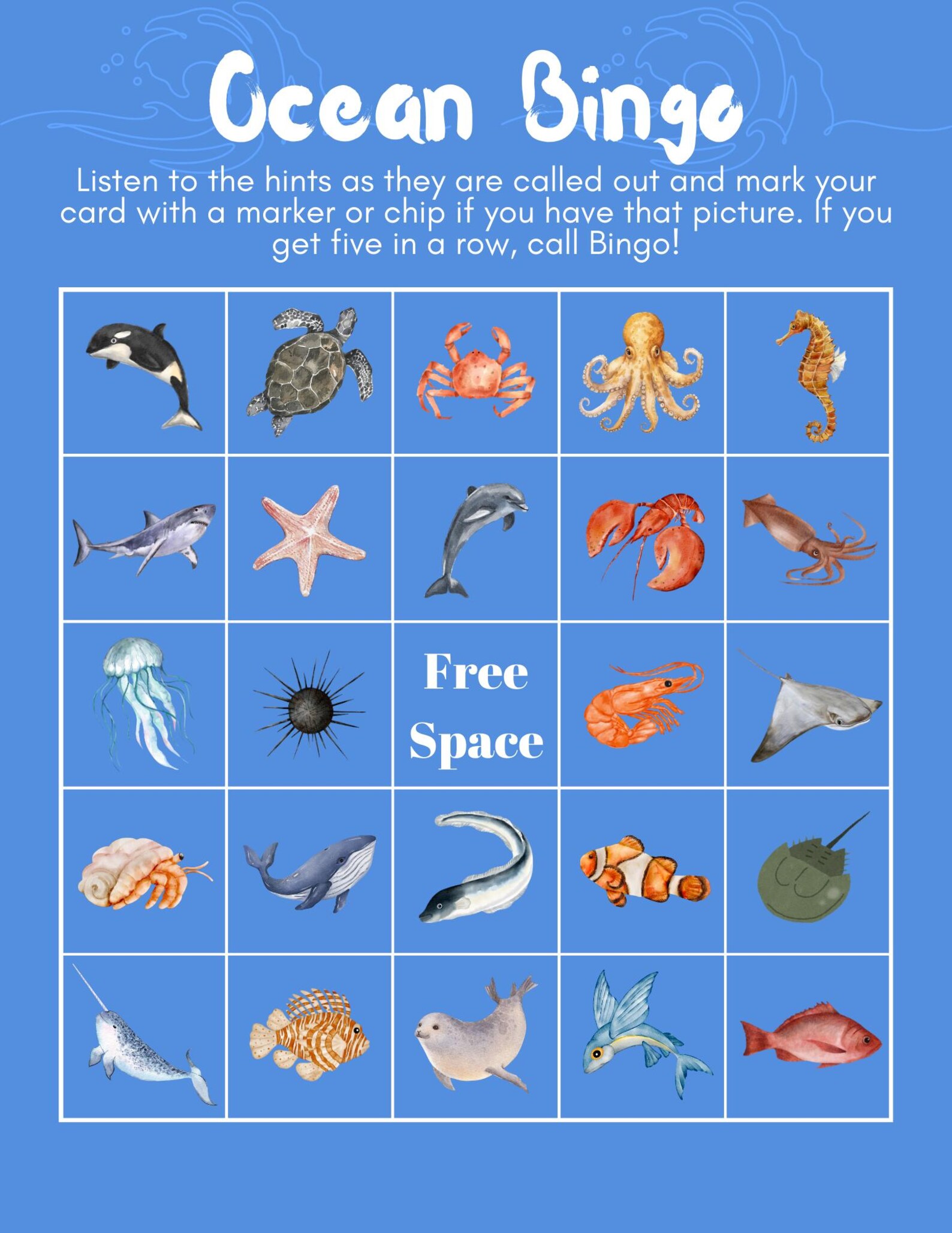 Ocean Bingo W/hints- 35 Unique Cards - Etsy