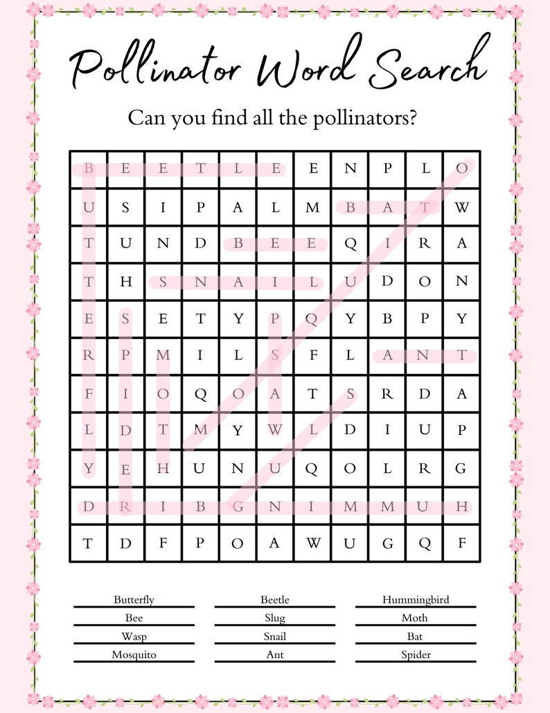 Pollinator Word Search - Etsy