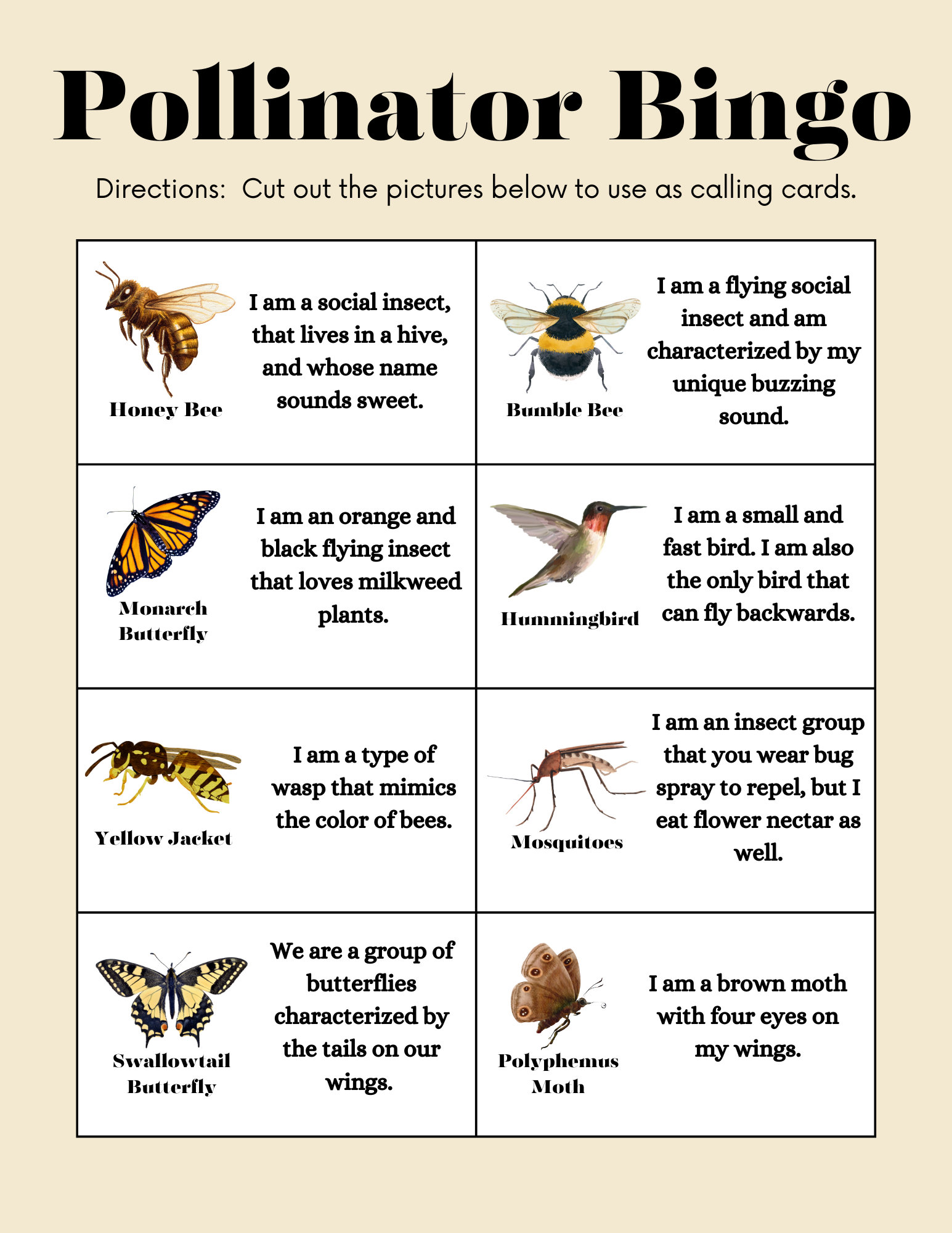 Pollinator Bingo (35 Cards) - Etsy
