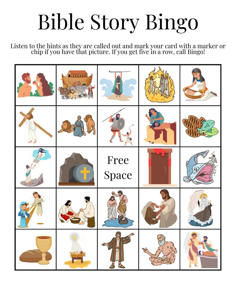 Bible Story Bingo (35 Unique Cards) - Etsy