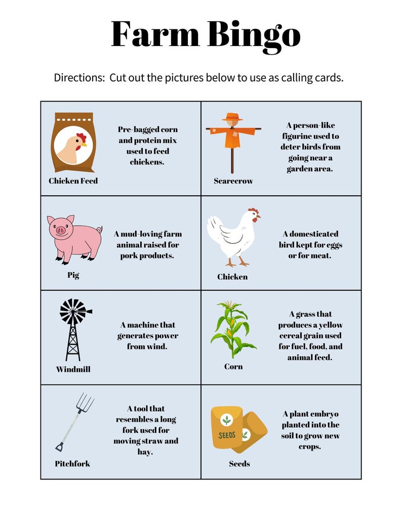 Farm Bingo- 35 Unique Cards With Hints - Etsy