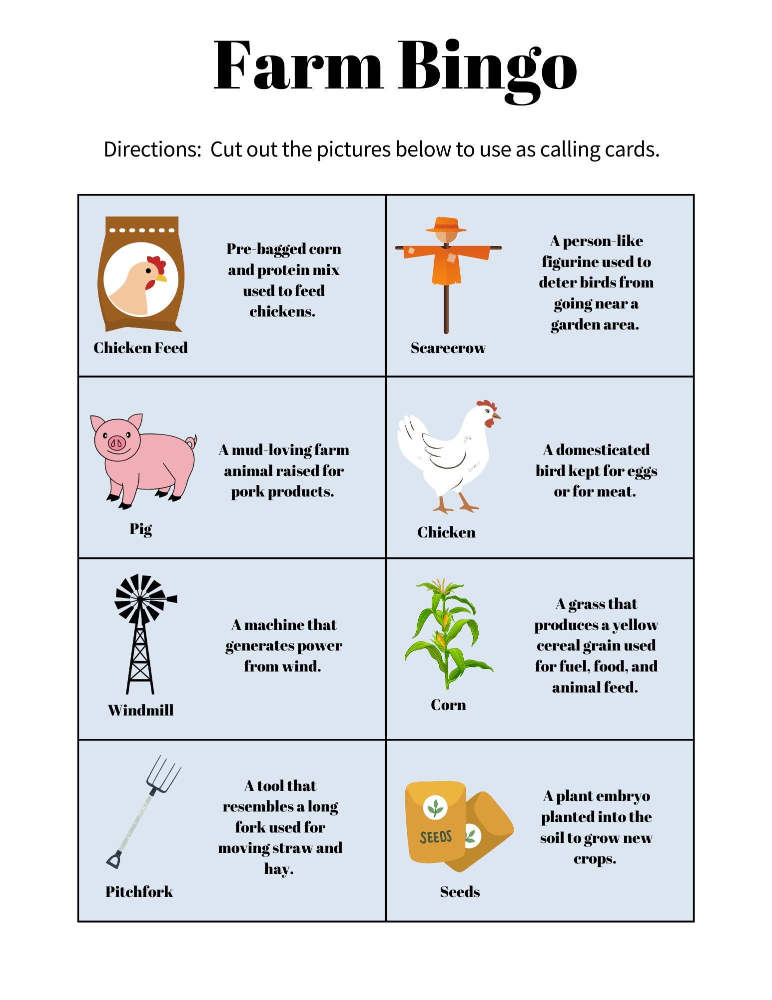 Farm Bingo- 35 Unique Cards With Hints - Etsy