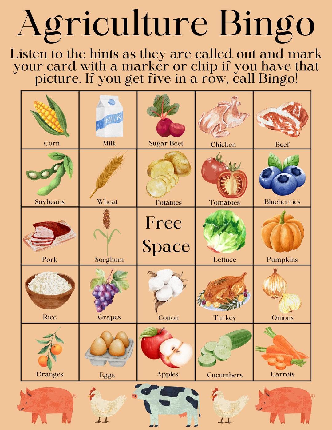 Agriculture Bingo (35 Cards) - Etsy