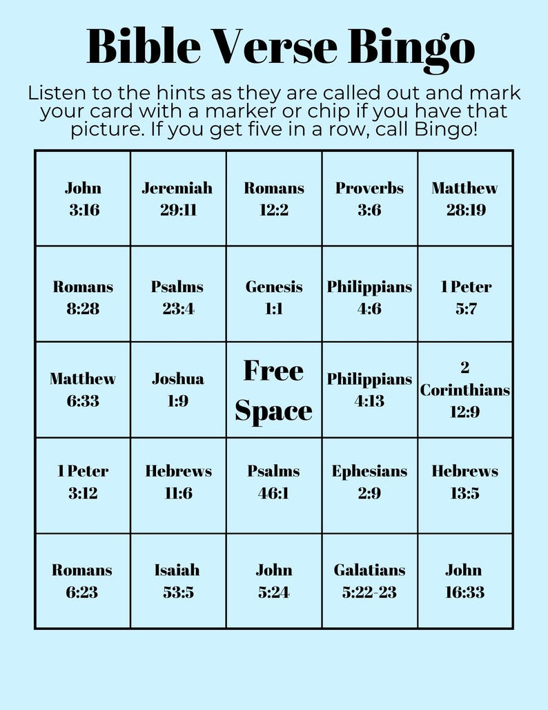 Bible Verse Bingo (35 Unique Cards) - Etsy