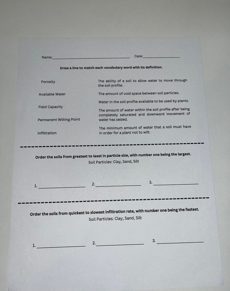 Introduction to Soils Worksheets - Etsy