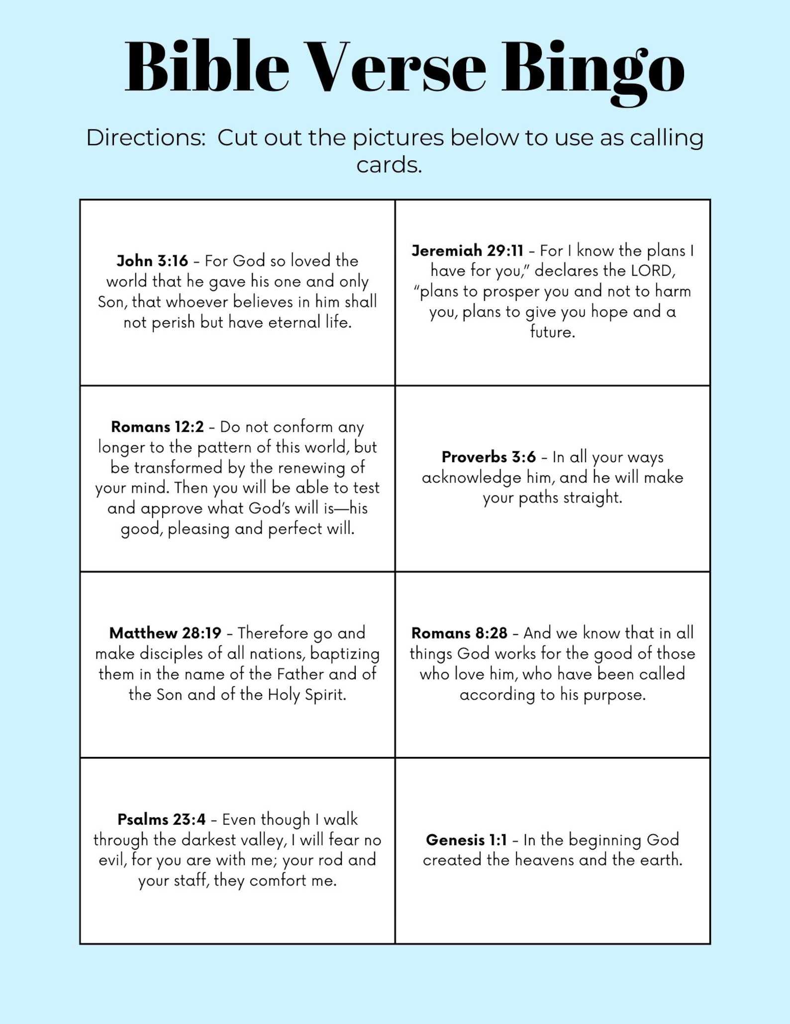 Bible Verse Bingo (35 Unique Cards) - Etsy