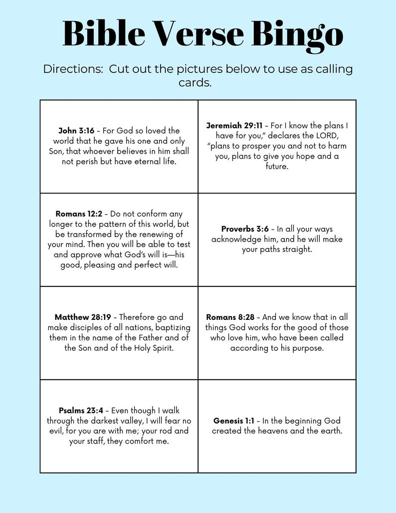 Bible Verse Bingo (35 Unique Cards) - Etsy