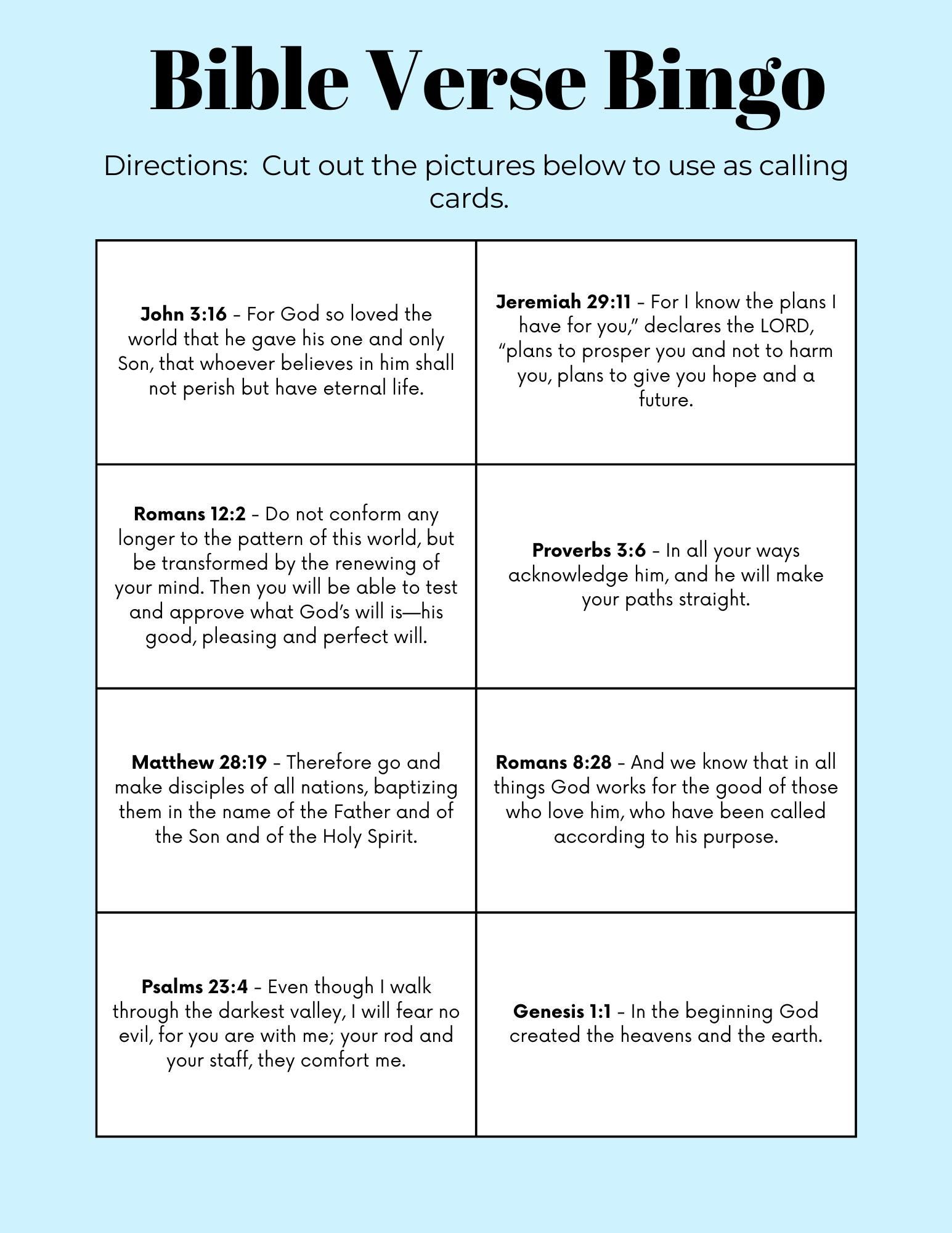 Bible Verse Bingo (35 Unique Cards) - Etsy