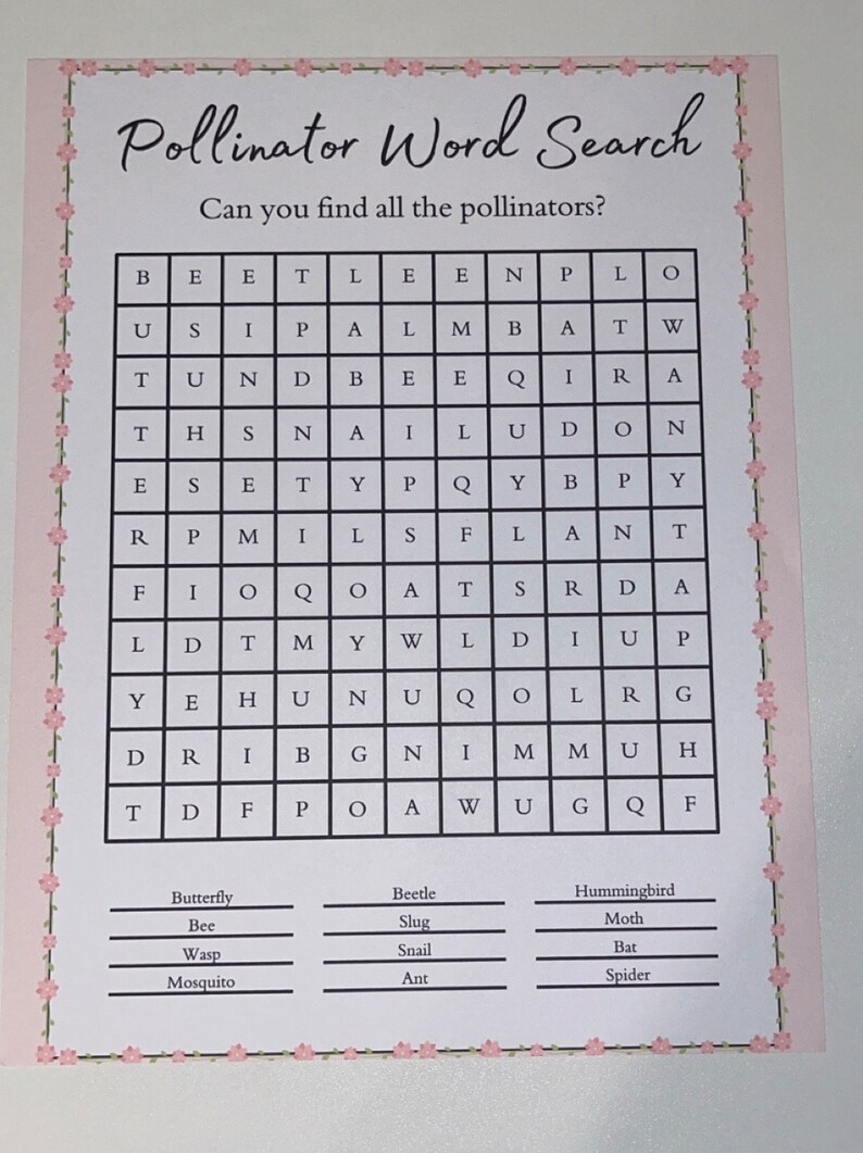 Pollinator Word Search - Etsy