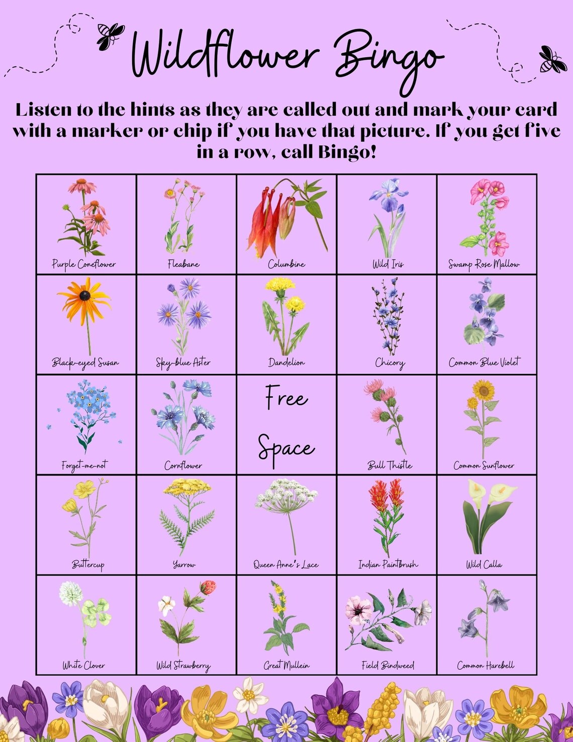 Wildflower Bingo (35 Unique Cards) - Etsy