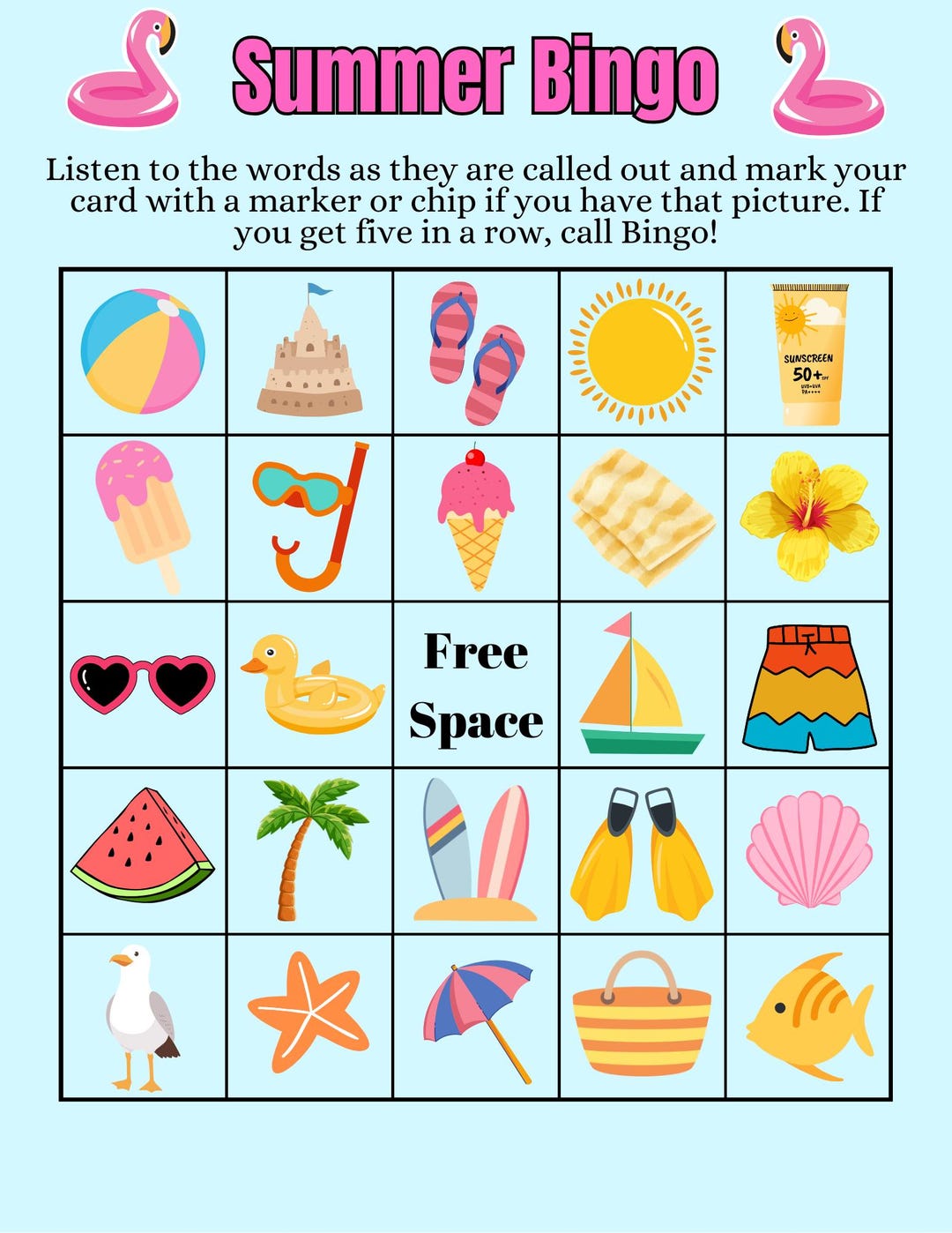 Summer Bingo- 35 Unique Cards With Hints-1.00 - Etsy