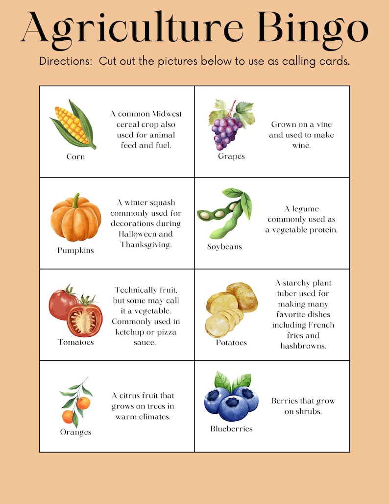 Get Ready to Harvest Fun With Agriculture Bingo (35 Cards)! - Etsy