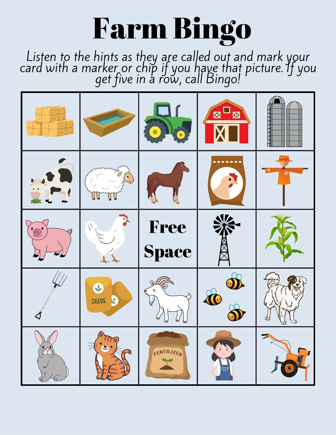 Farm Bingo- 35 Unique Cards With Hints - Etsy
