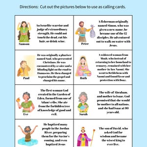 Bible Character Bingo (35 Unique Cards With Hints) - Etsy