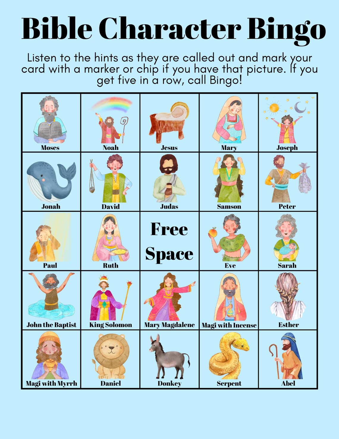 1.00 Bible Character Bingo (35 Unique Cards With Hints) - Etsy
