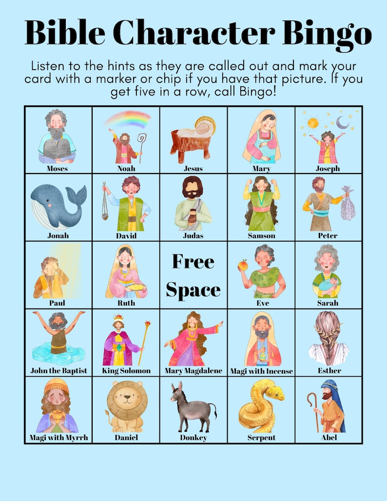 Bible Character Bingo (35 Unique Cards With Hints) - Etsy