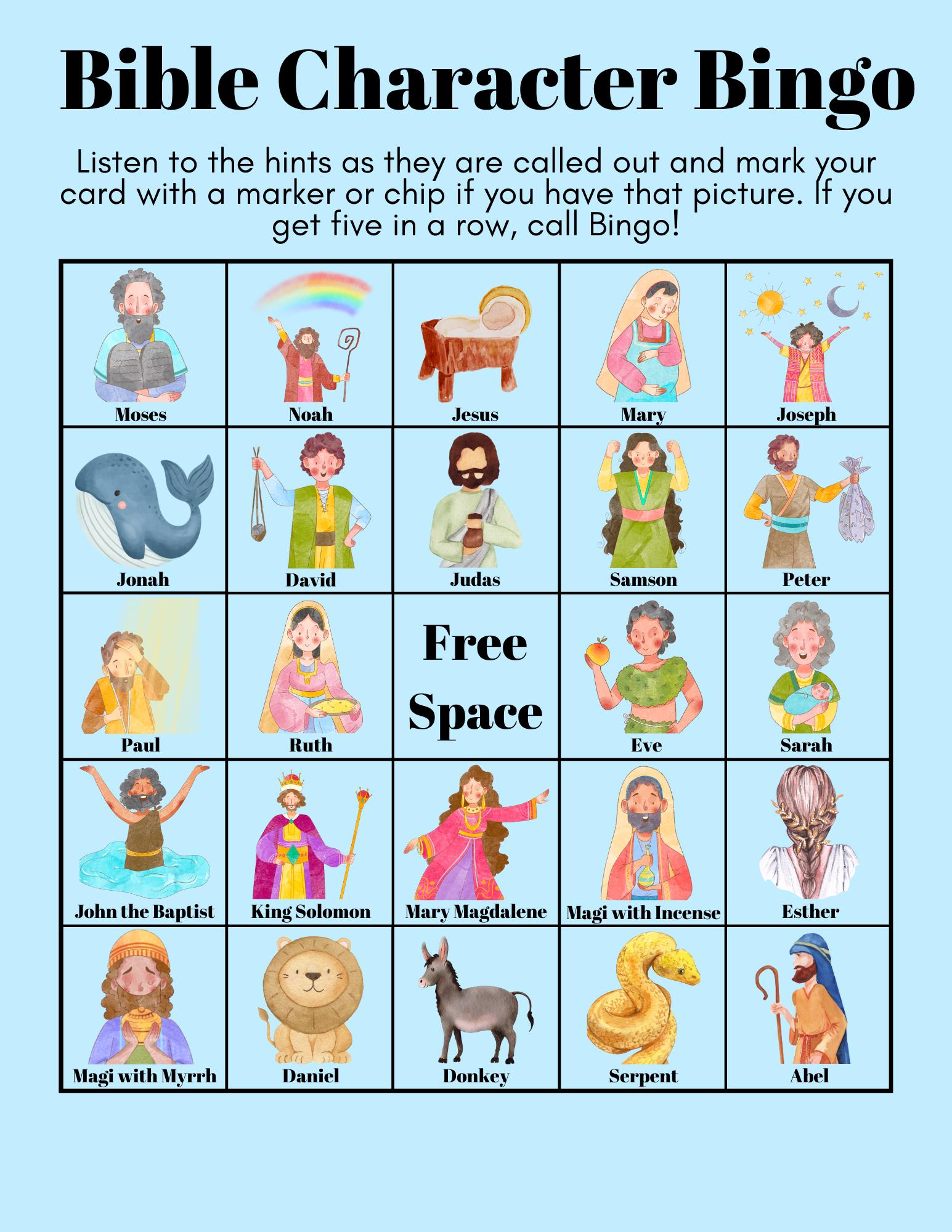Bible Character Bingo (35 Unique Cards With Hints) - Etsy