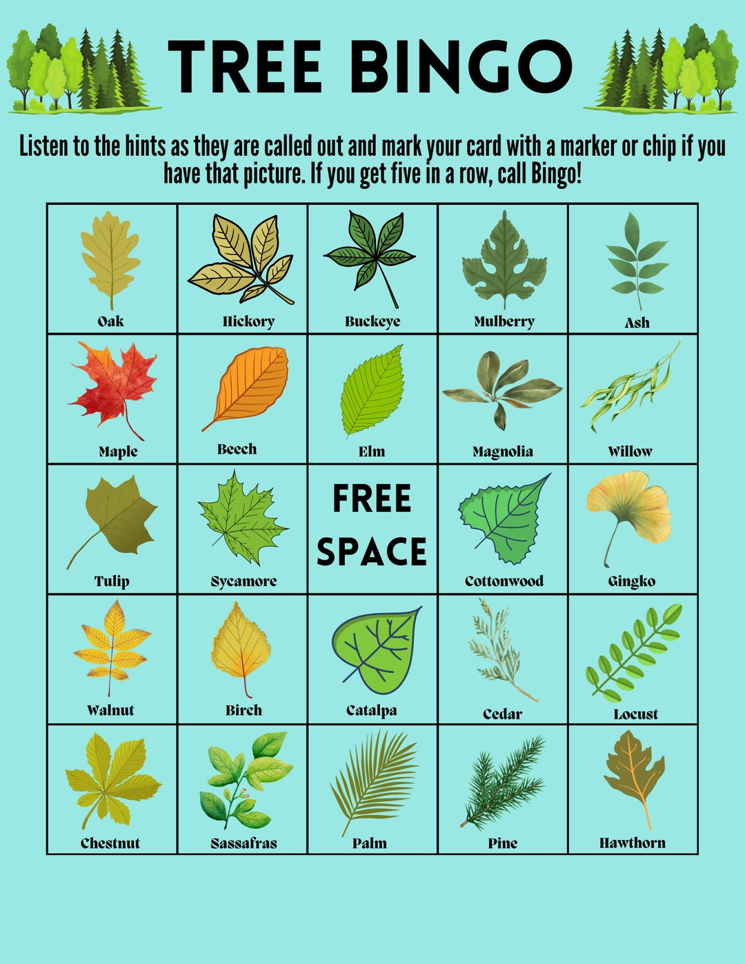 Tree Bingo (35 Cards) - Etsy