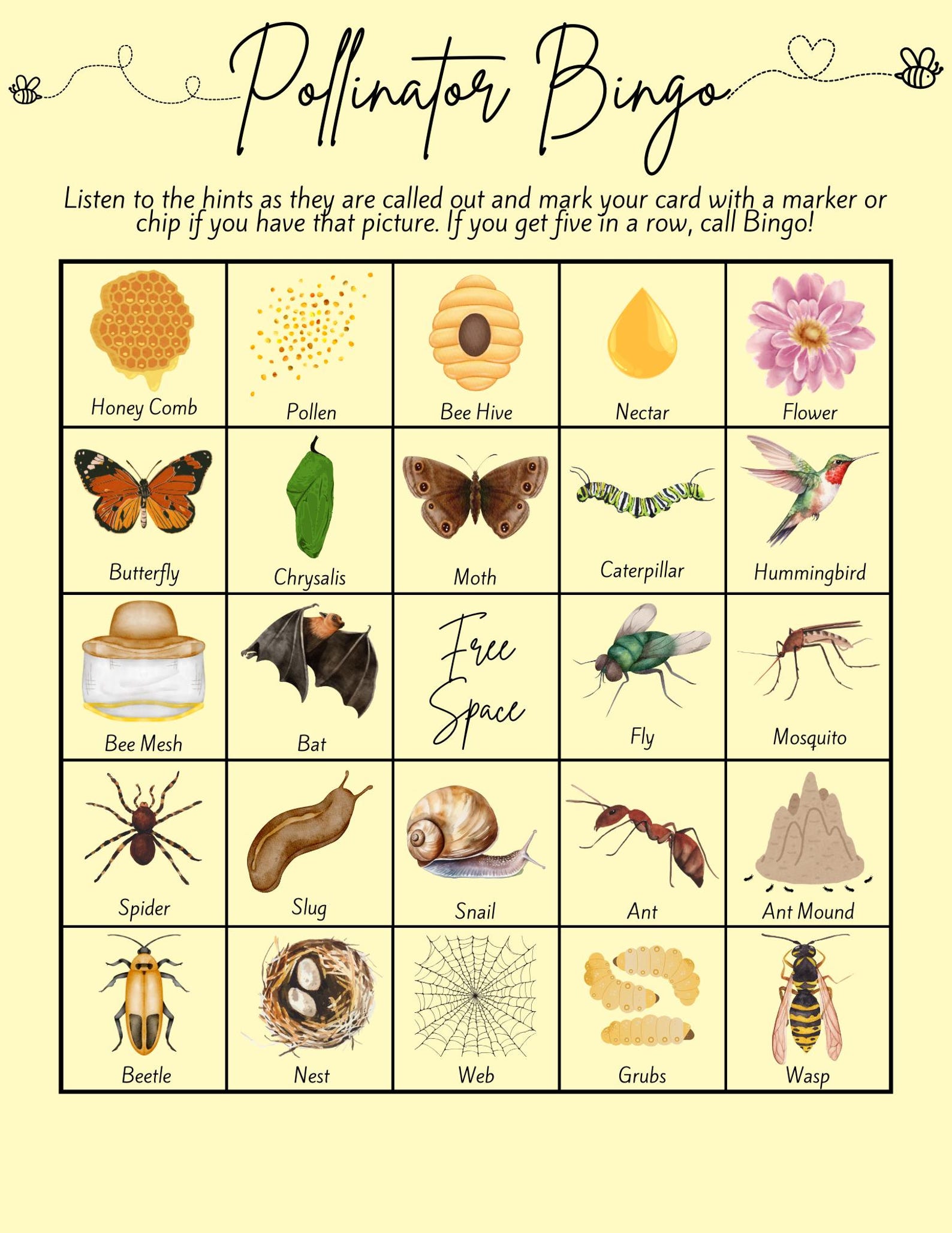 Pollinator Bingo- 35 Unique Cards, Summer Activity - Etsy