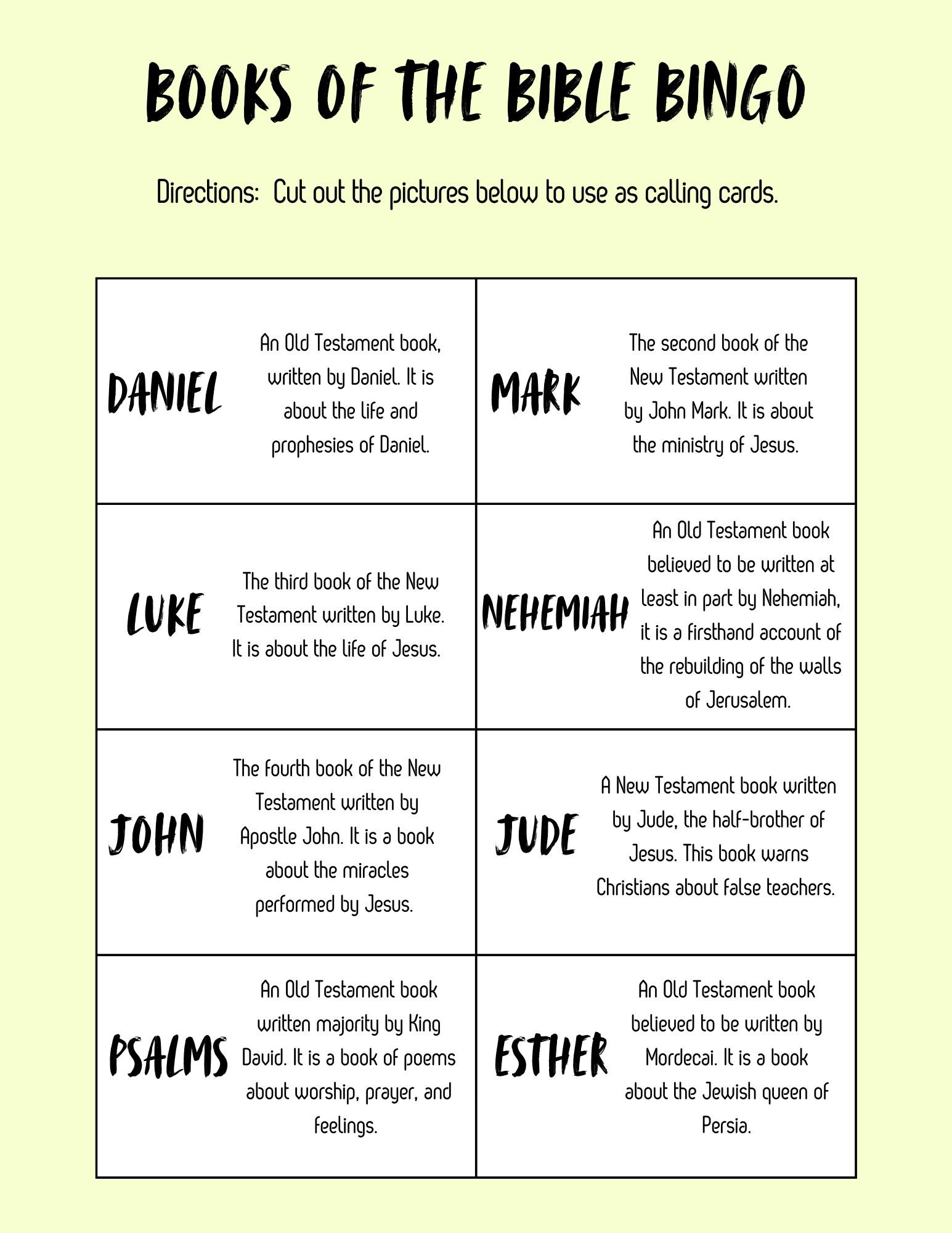 1.00 Books of the Bible Bingo, Church Activity, Kids Game (35 Cards W ...