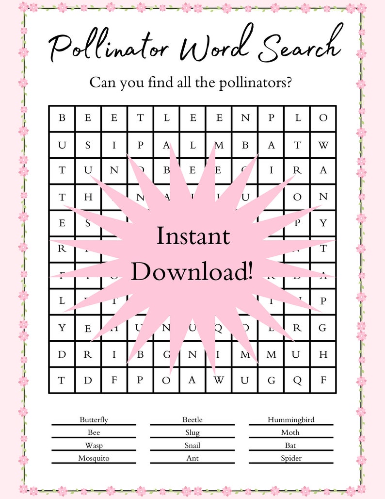 Pollinator Word Search - Etsy
