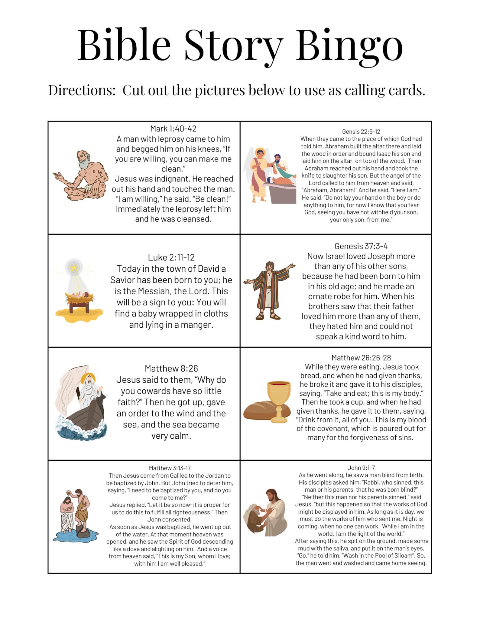 Bible Story Bingo (35 Unique Cards) - Etsy