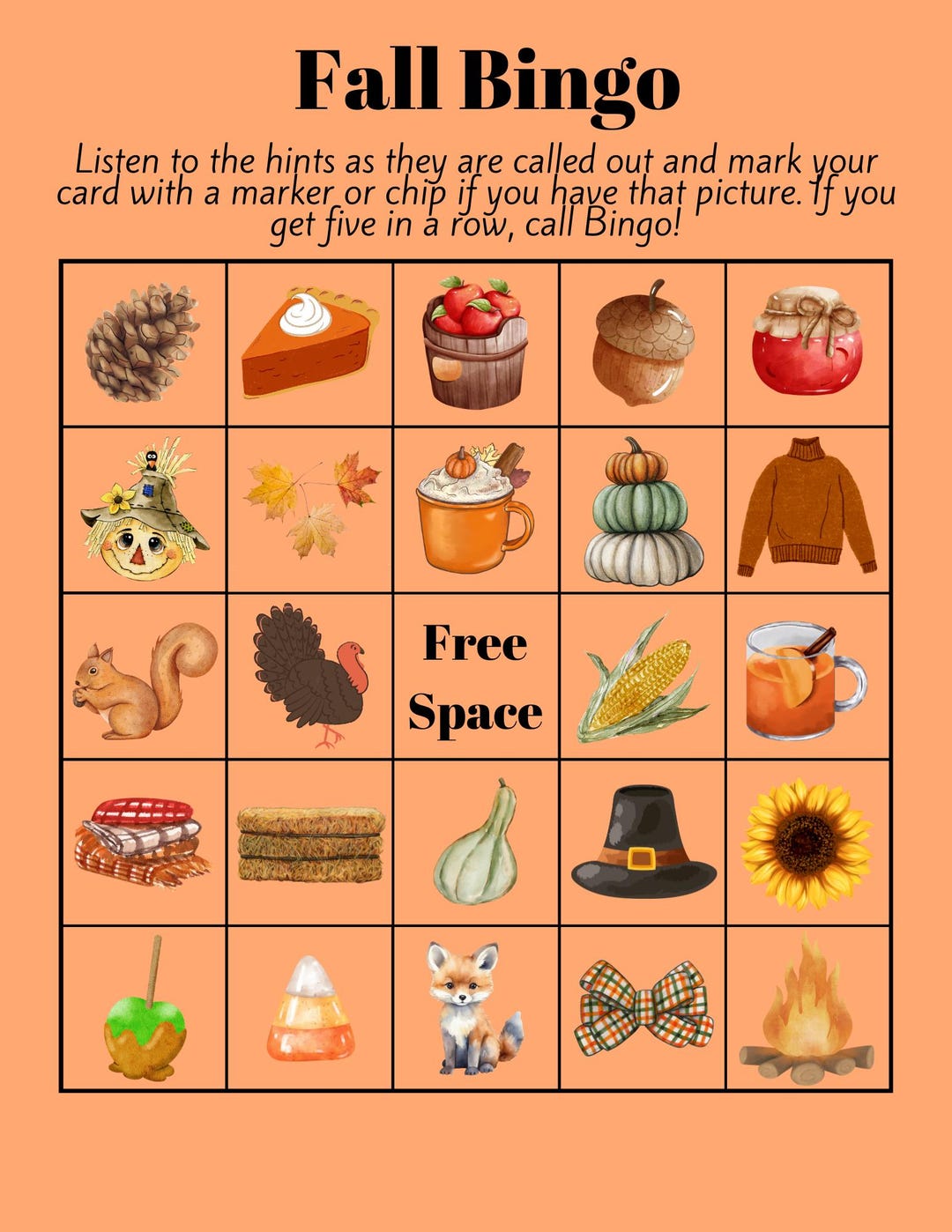 Fall Bingo, 35 Unique Cards W/hints - Etsy