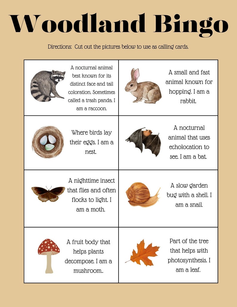 Woodland Bingo (35 Unique Cards) - Etsy