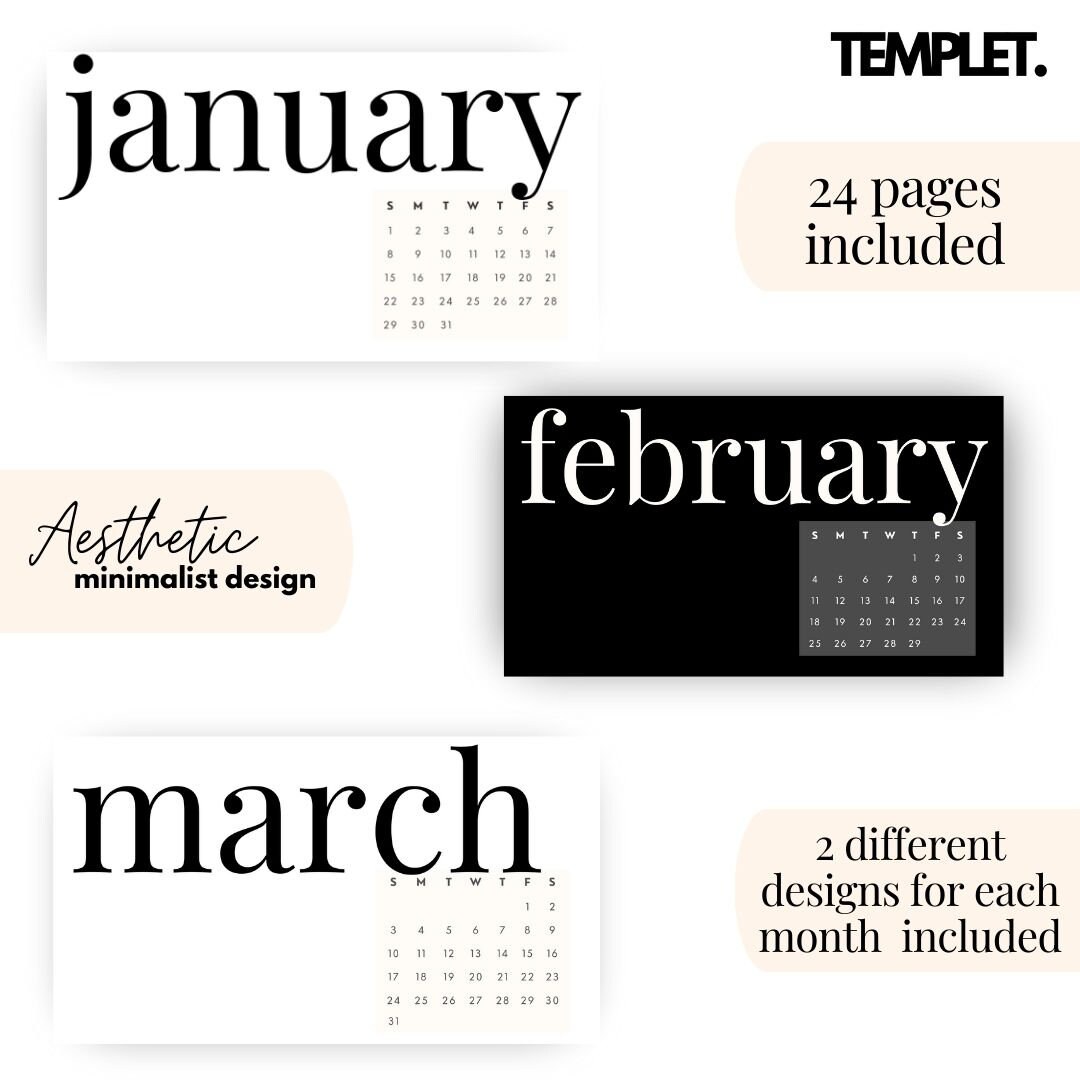 Monochrome Desktop 2024 Calendar Wallpaper Minimalist Classic Black and ...