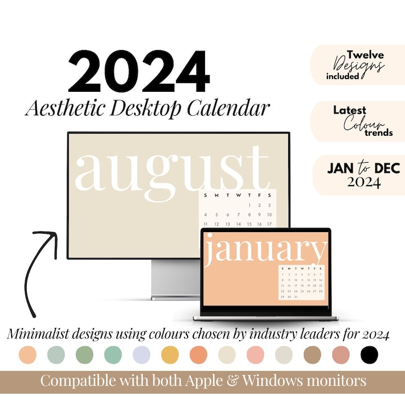 Colourful Office Desktop Wallpaper Calendar 2024 Minimalist Background ...