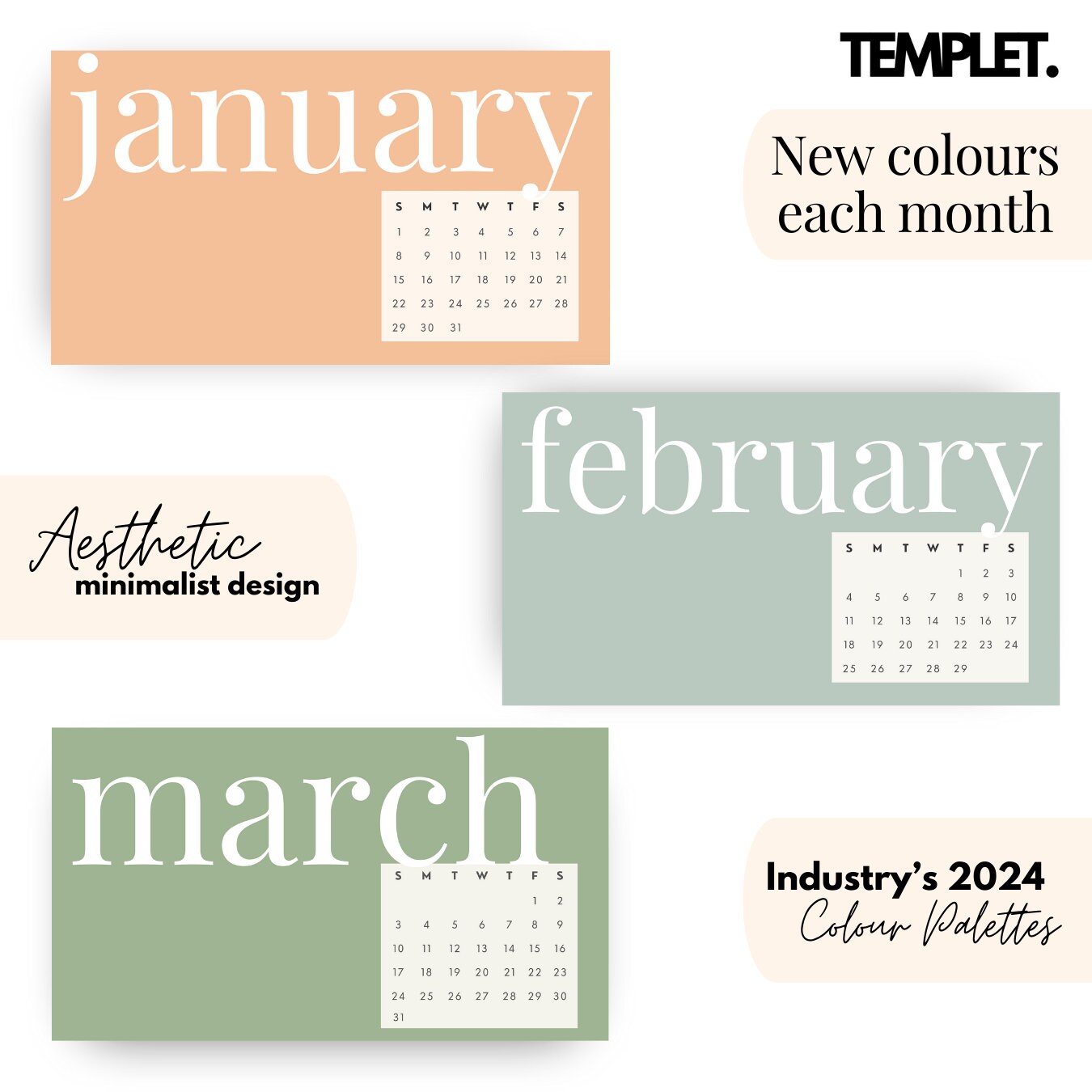 Colourful Office Desktop Wallpaper Calendar 2024 Minimalist Background ...