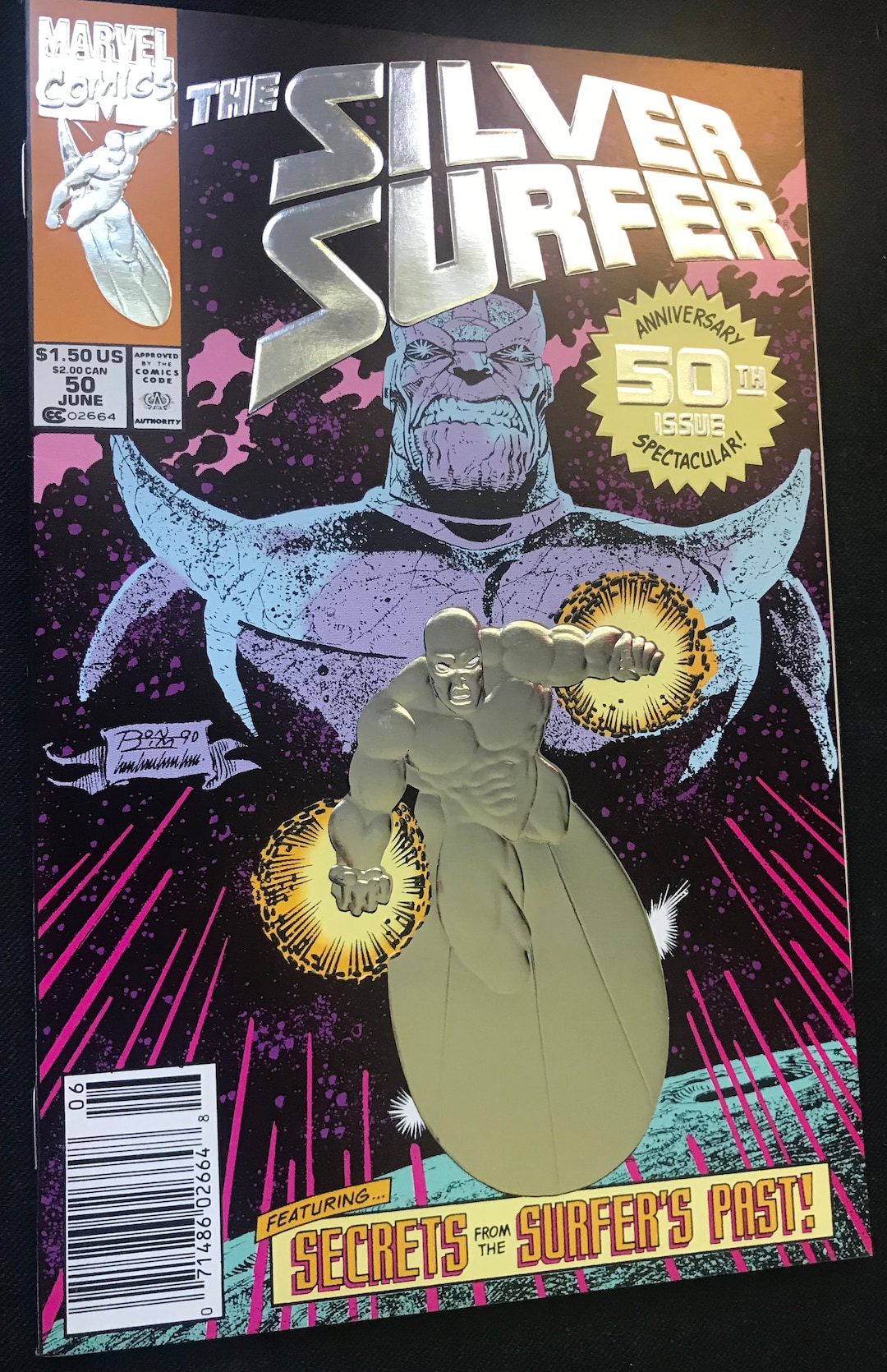 Silver Surfer #50 (vol. 3)(1991) - Embossed Silver Metallic Ink Cover - Anniversary 50th Issue ...