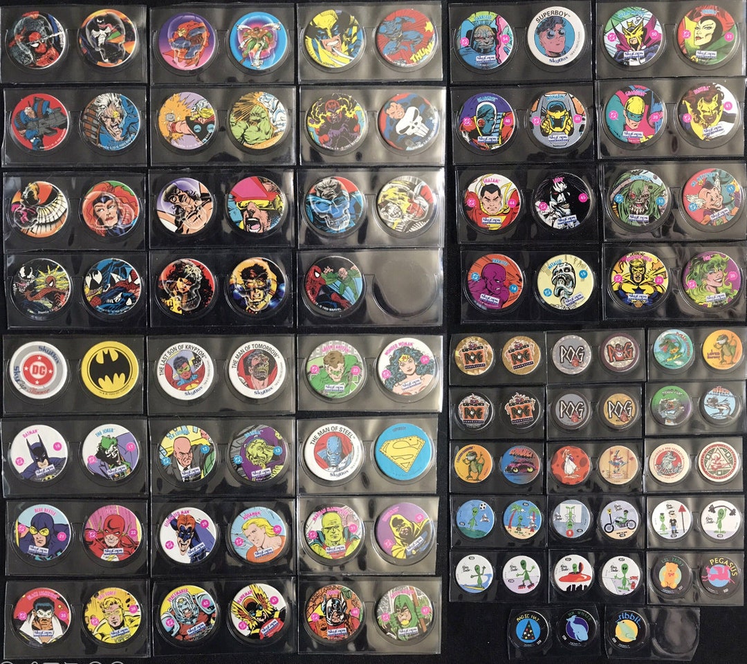 Marvel Comics, DC Comics & Assorted/misc Pogs/milk Caps Includes 96 in ...