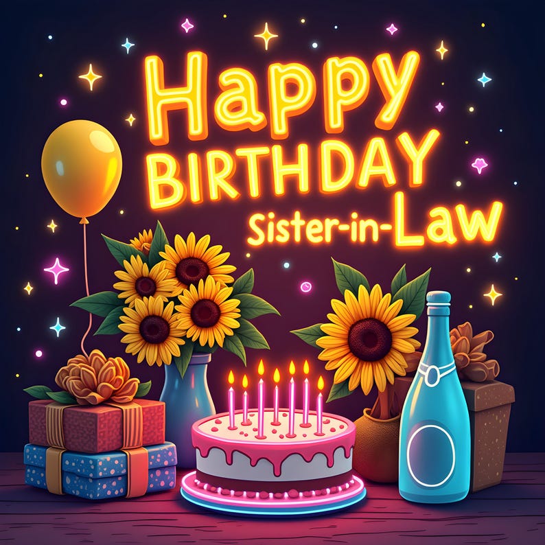 Neon Birthday Wishes, Animated Ecard for Sister-in-law (digital ...