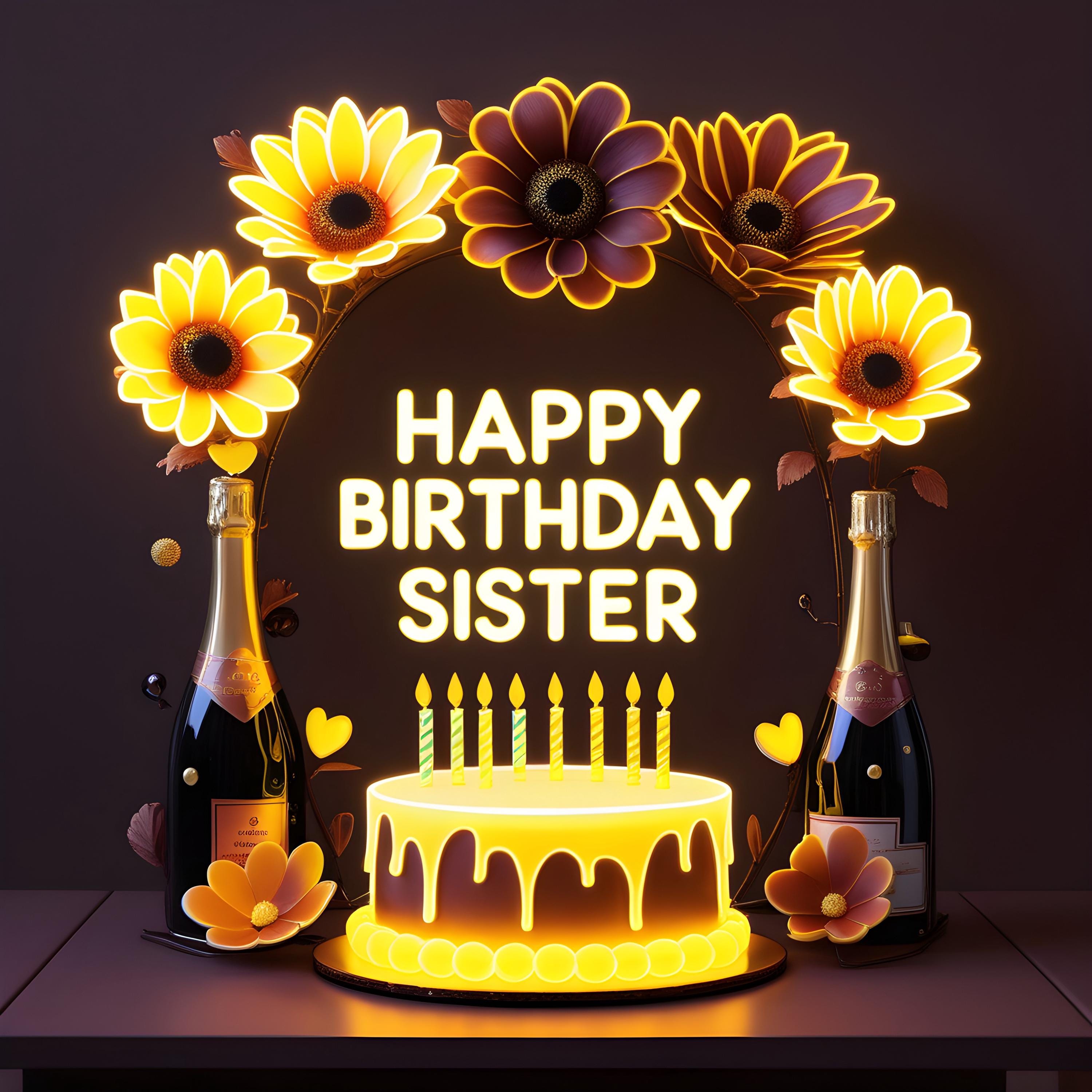 Happy Birthday Sister Ecard , Neon Glow Animated Card, Fun Digital ...