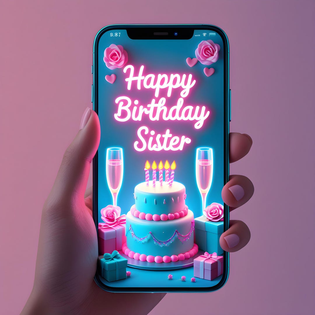 Neon Sister Birthday Video Ecard, Digital Celebration (instant Download ...