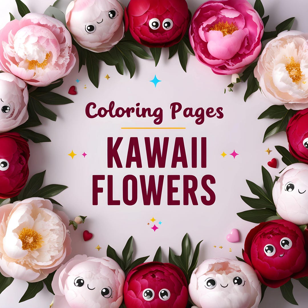 Kawaii Flower Coloring Pages: Roses, Sunflowers, Peonies (PDF Download ...