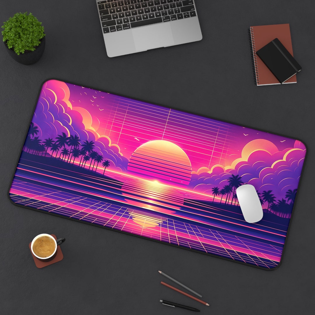 Synthwave Sunset Desk Mat Large Desk Mat Unique Desk Mat Retro Design ...